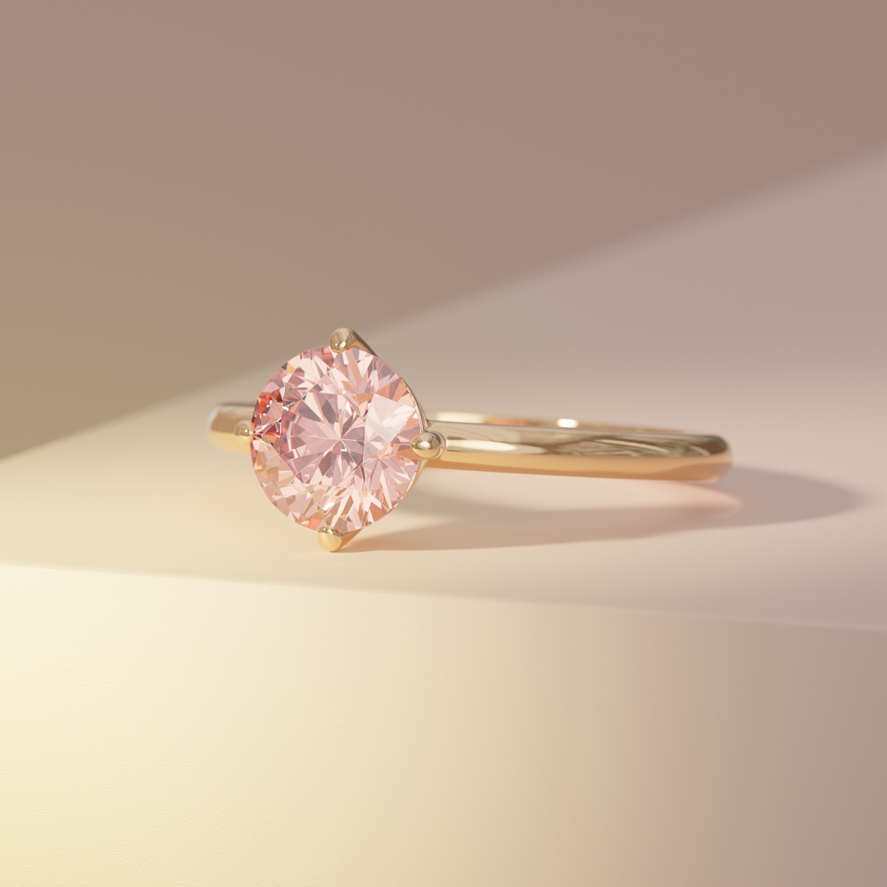 Pink Round NSEW Four Claw Solitaire Engagement Ring | Four Words